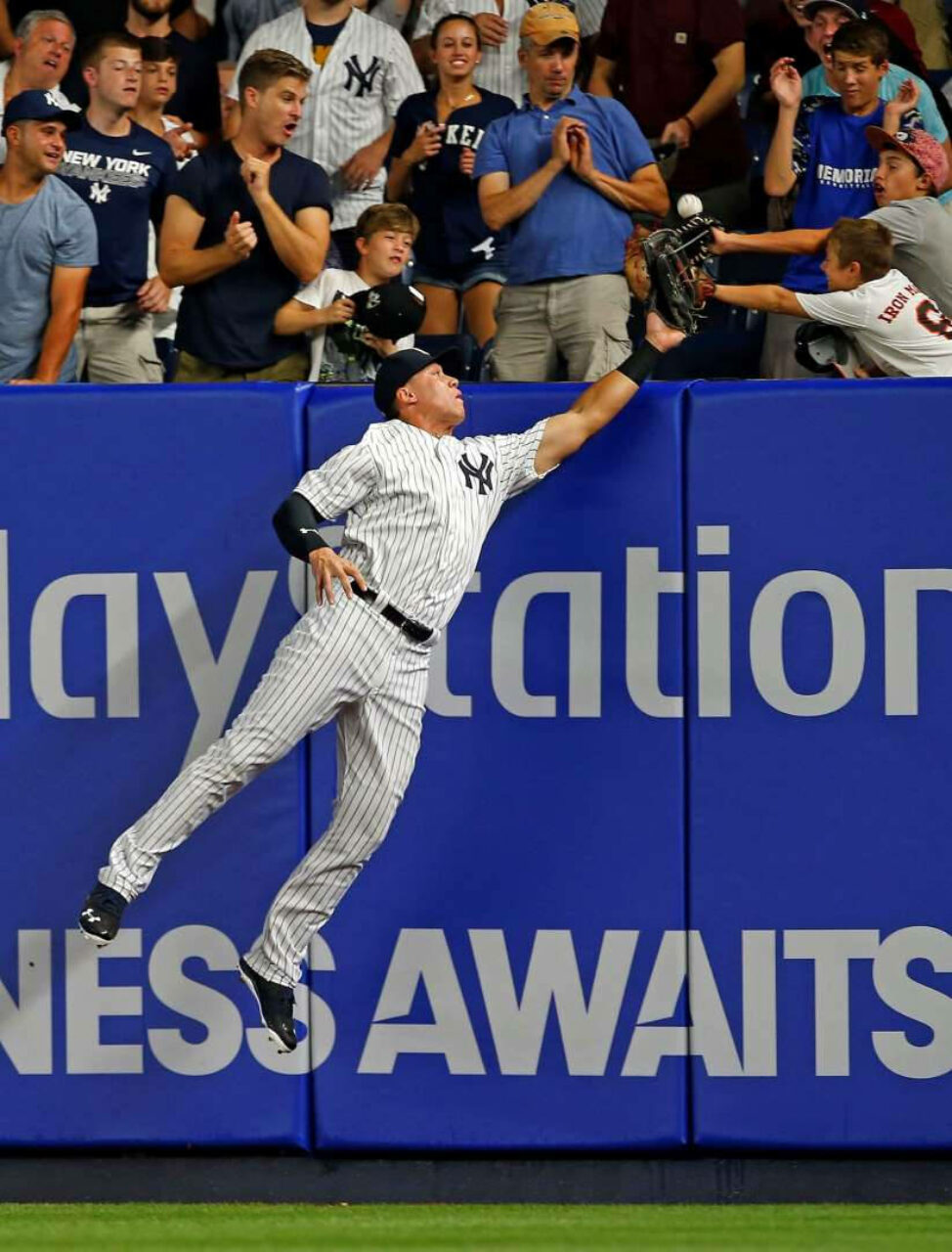 Aaron Judge Spectacular Catch at Outfield Wall Wallpaper | Background ...