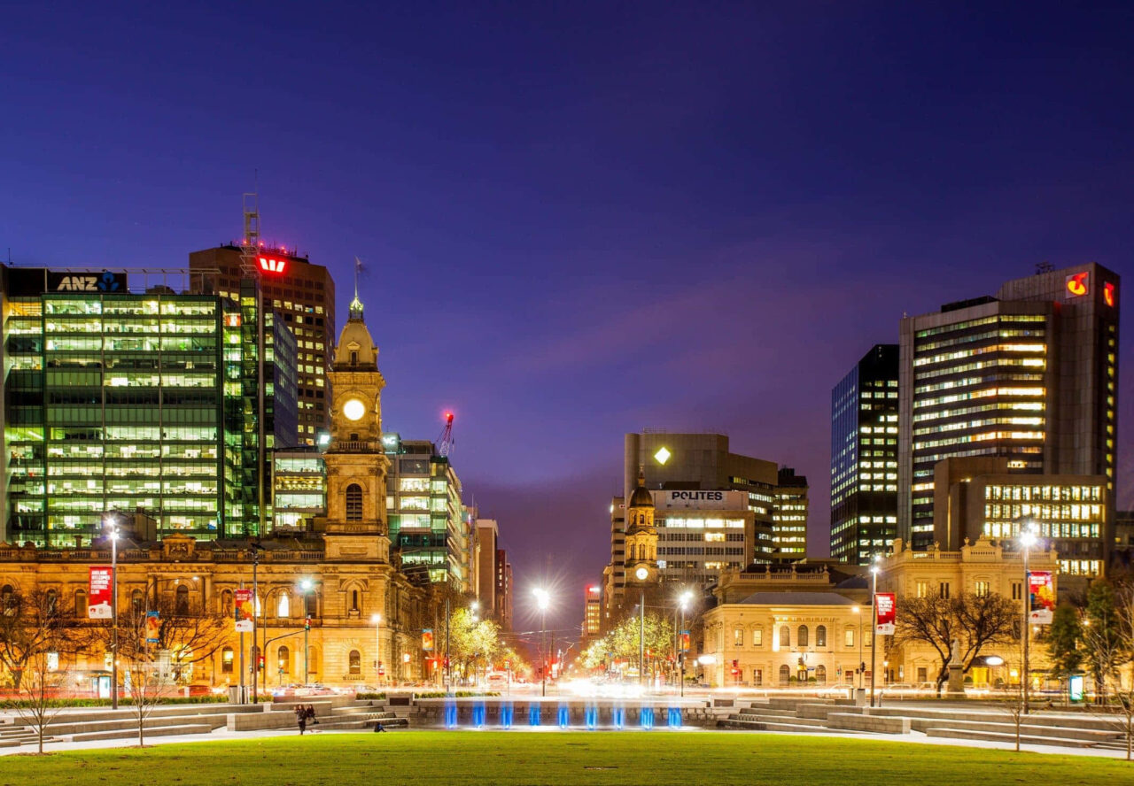 Adelaide Victoria Square Night Skyline Illuminated Wallpaper ...