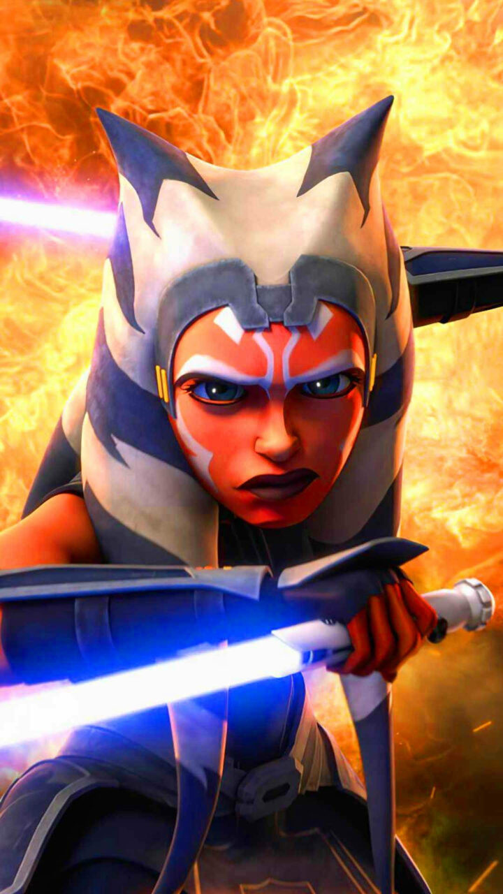 Ahsoka Tano Dual Lightsabers Fiery Battle Wallpaper | Background FREE ...