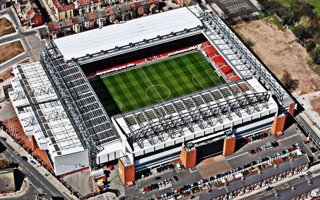 Anfield Stadium Aerial View Liverpool FC Wallpaper | Background FREE ...