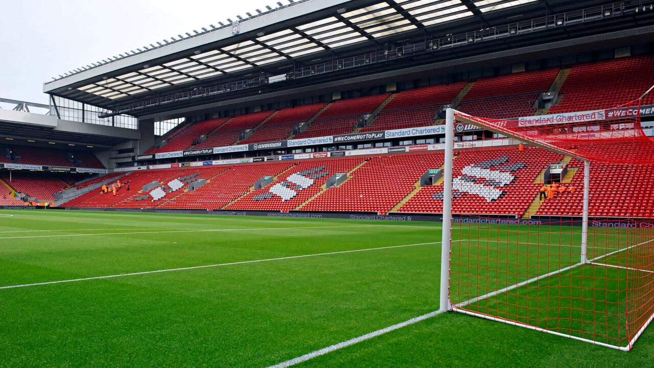 Anfield Stadium Interior Liverpool FC Red Seats Wallpaper | Background ...