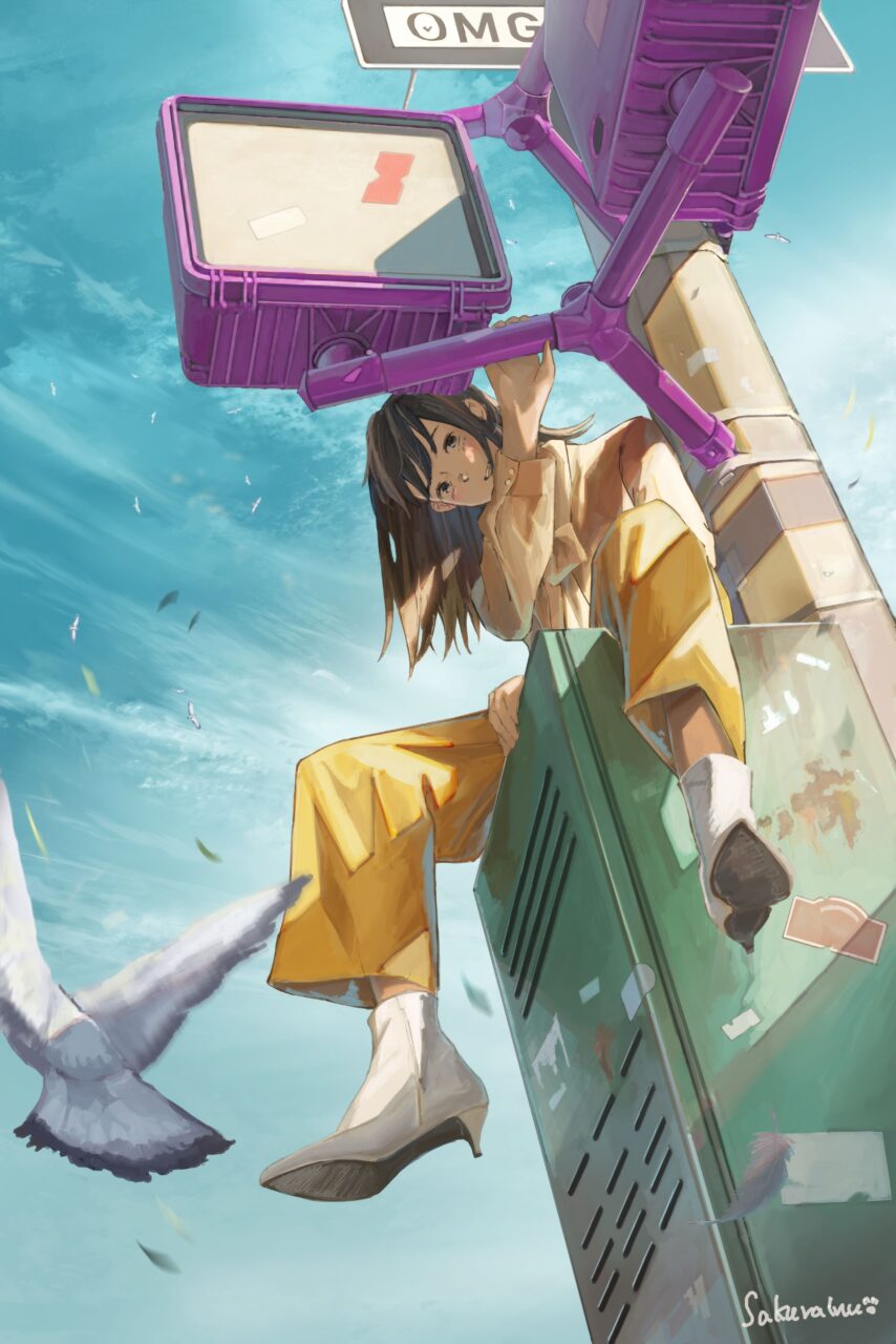 Playful Anime Girl Under Blue Sky Wallpaper | Background FREE Download ...