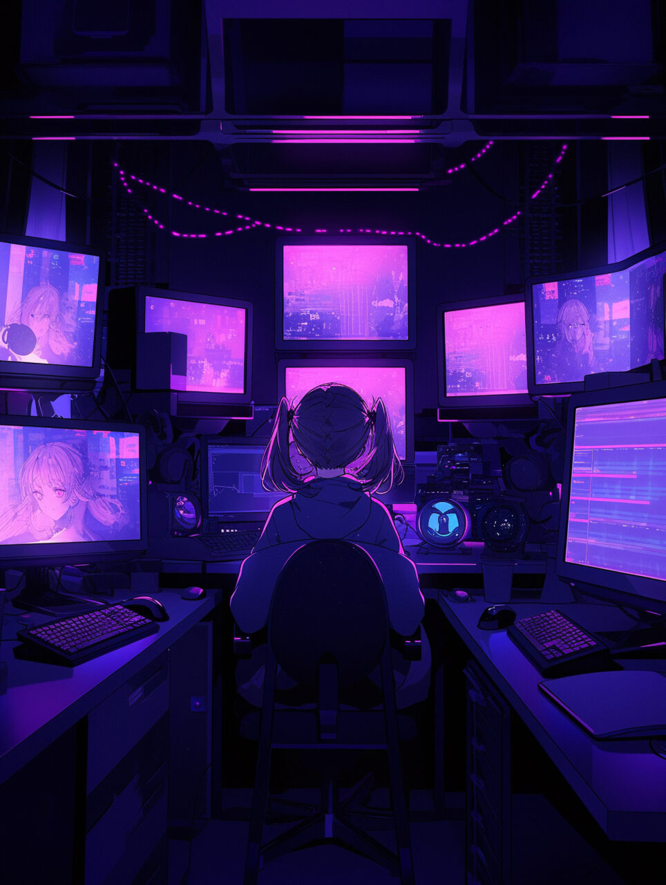 Cybernetic Anime Girl in Neon Wallpaper | Background FREE Download ...