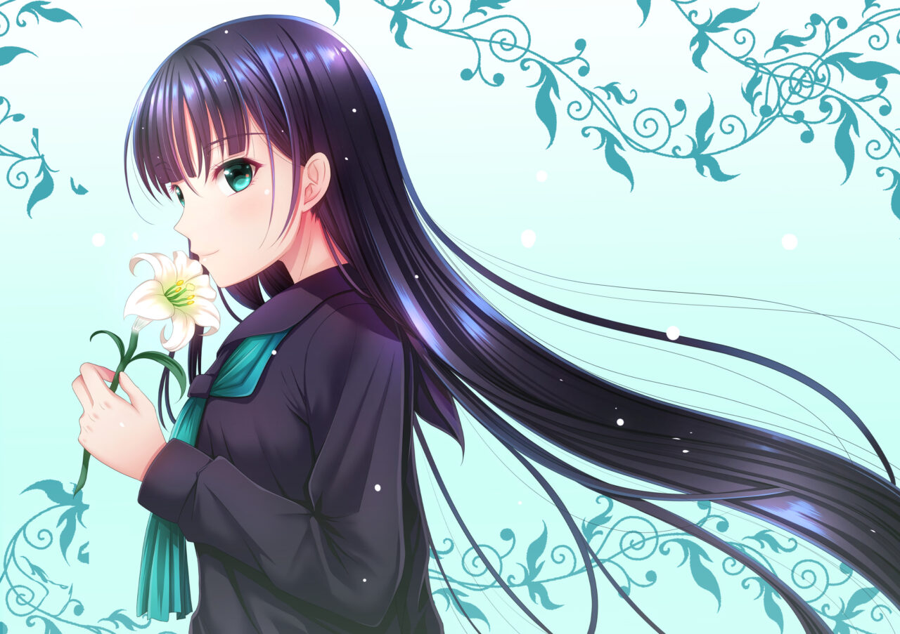 Anime Girl with Lily Floral Wallpaper | Background FREE Download ...