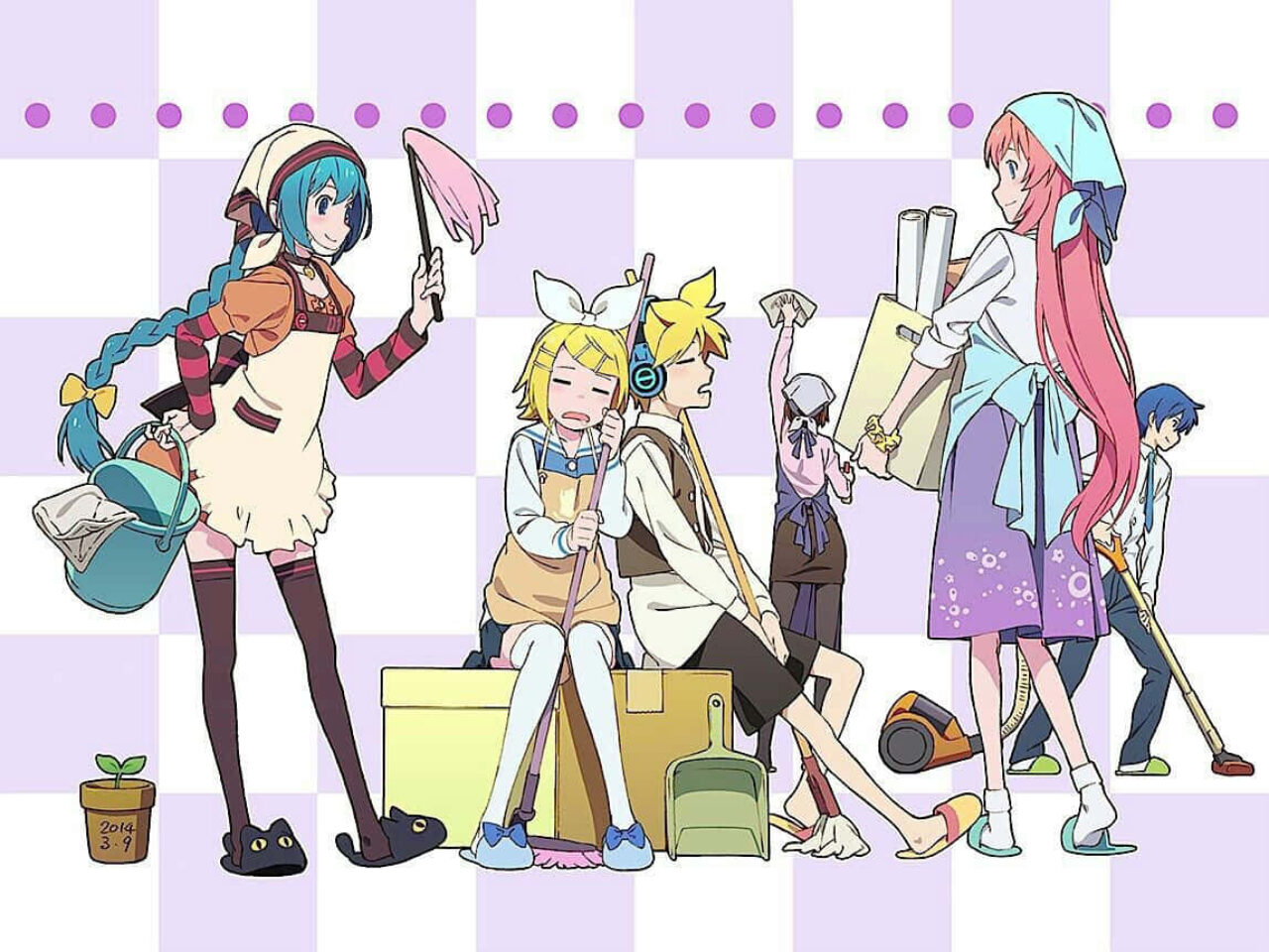 Cheerful Anime Characters Cleaning Scene Wallpaper | Background FREE ...