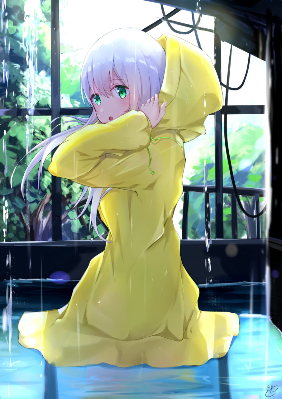 Thoughtful Anime Girl by Rainy Window Wallpaper | Background FREE ...