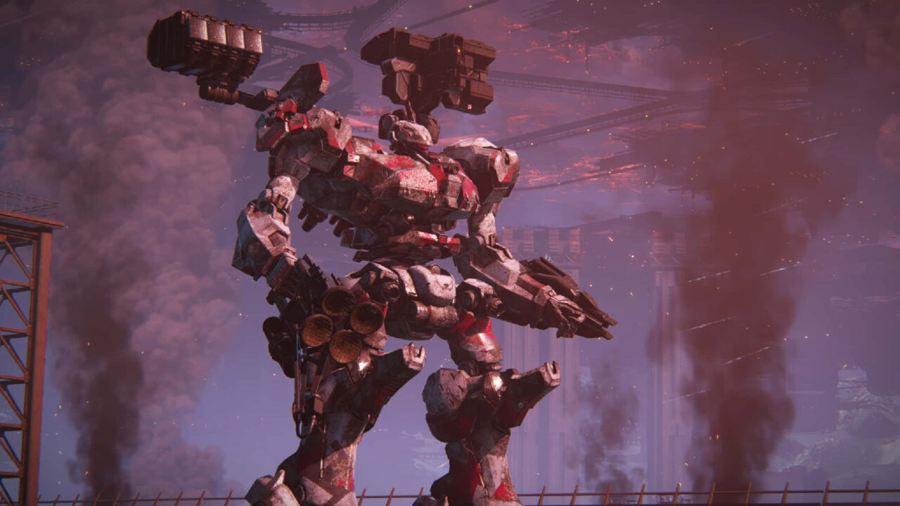 Armored Core Mech Warrior in Smoky Industrial Battle Wallpaper ...