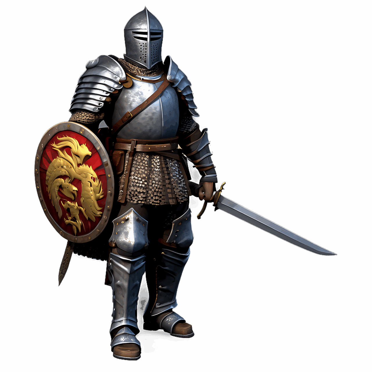 Armored Warrior Knight with Dragon Shield Battle Wallpaper | Background ...