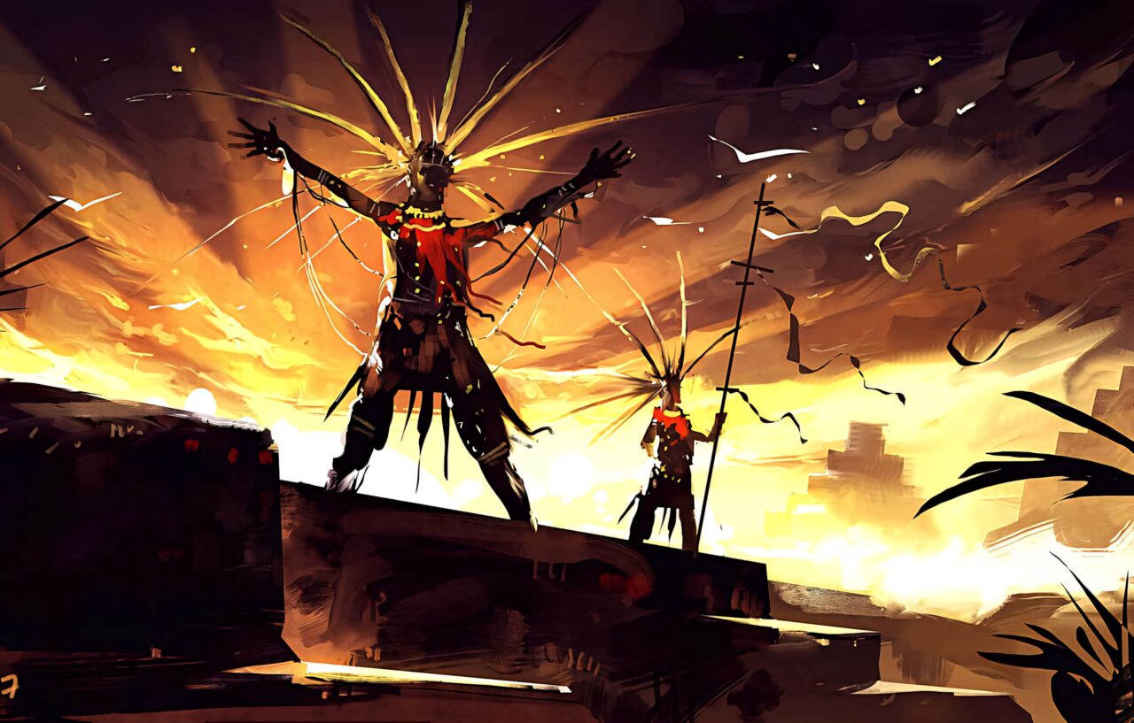 Aztec Warrior at Sunset in Traditional Attire Wallpaper | Background ...