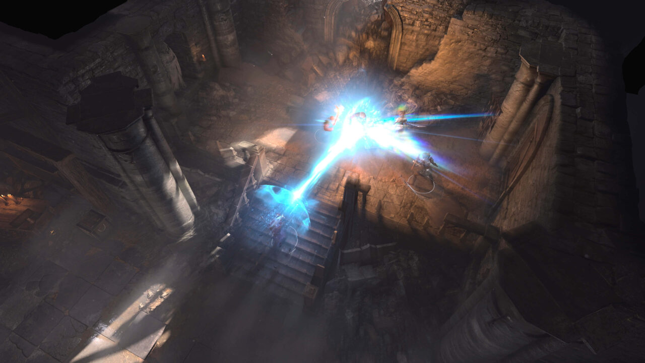 Baldur's Gate 3 Magical Beams Clash Ancient Ruins Wallpaper ...
