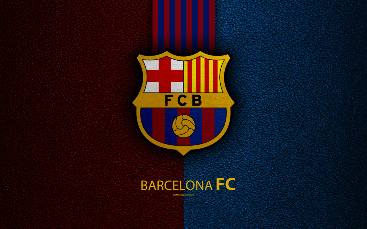 Barcelona FC Leather Logo on Vibrant Red Blue Wallpaper | Background ...