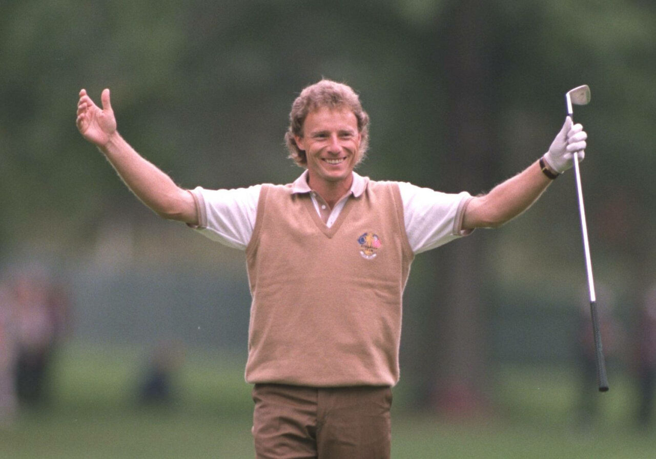 Bernhard Langer Celebrates Victory on Green Golf Course Wallpaper ...