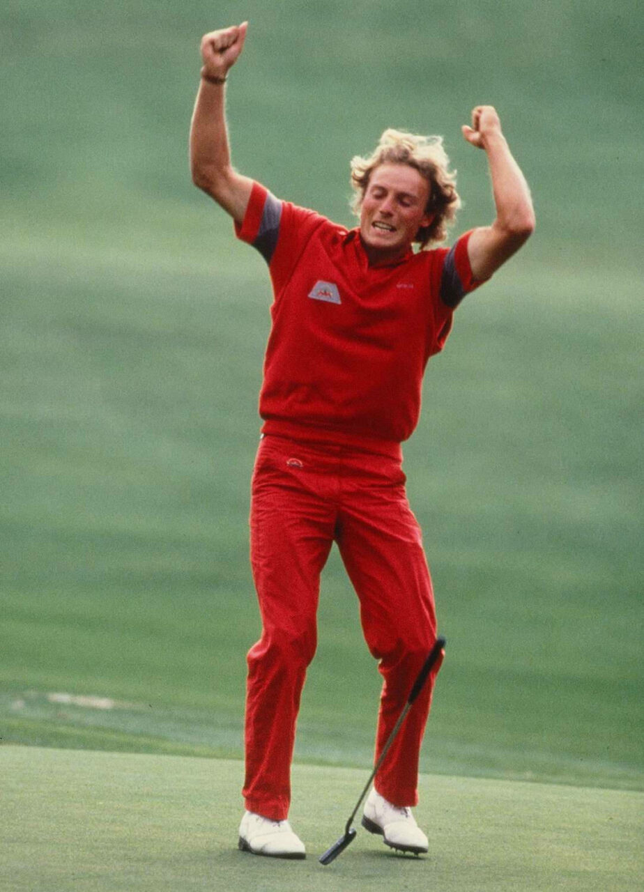 Bernhard Langer in Red Golf Outfit on Green Course Wallpaper ...