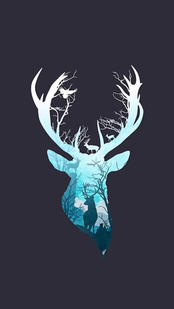 Blue Deer Silhouette Nature Scene iPhone Lock Screen Wallpaper ...
