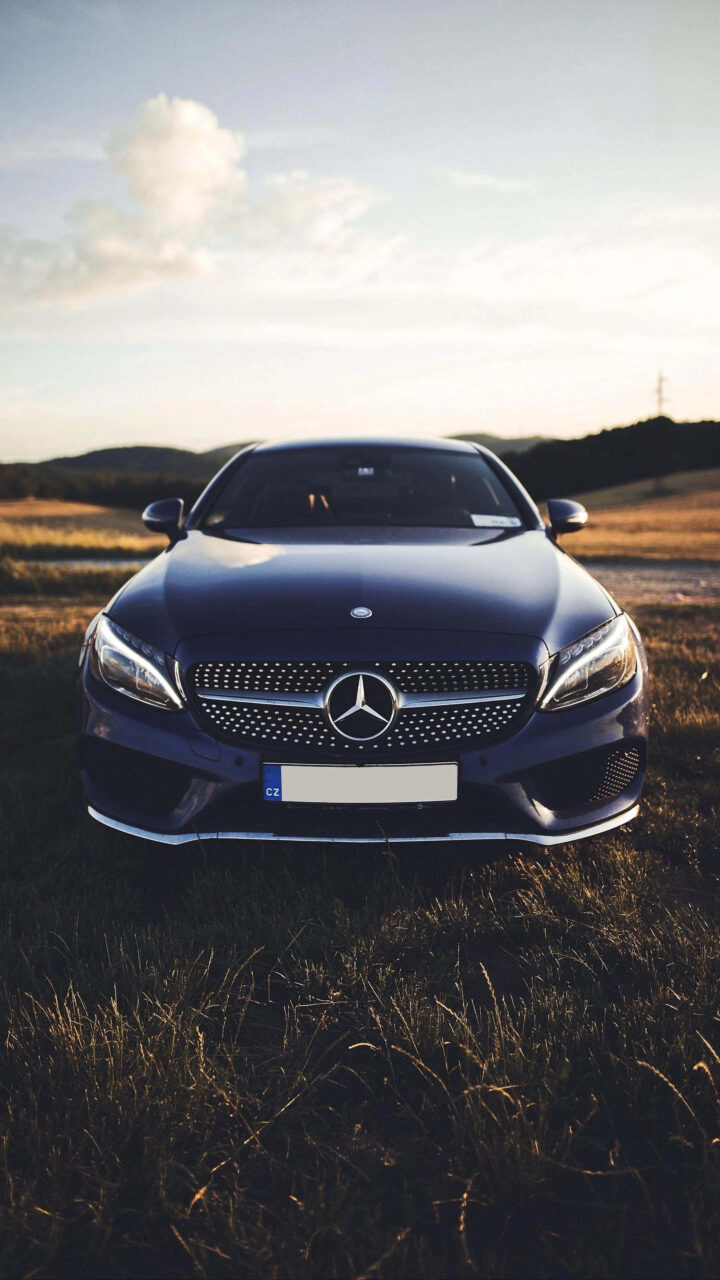 Blue Mercedes-Benz CLS Sunset in Field Wallpaper | Background FREE ...