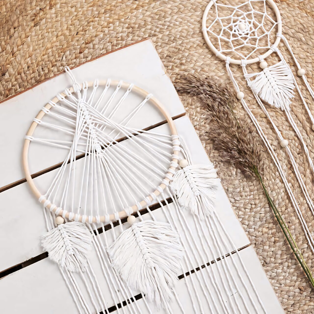 Bohemian White Dream Catcher with Feathers Wallpaper | Background FREE ...