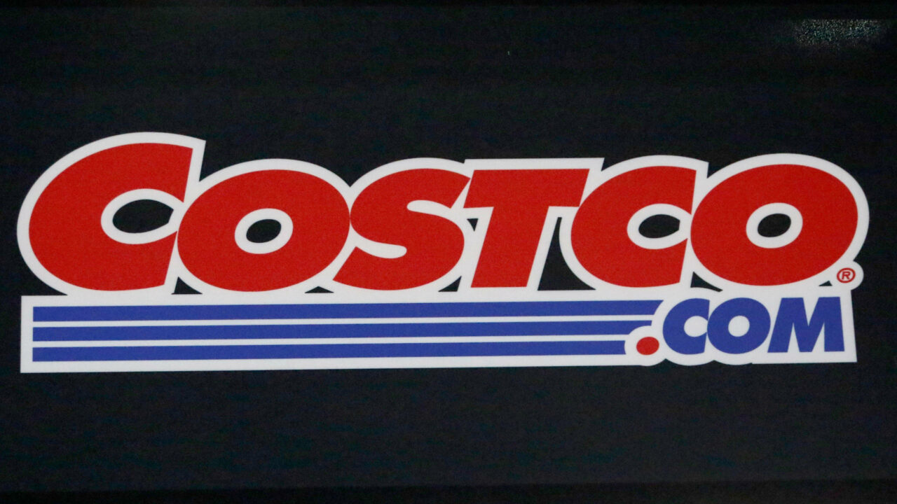 Bold Red Blue Costco Logo on Black Minimalist Wallpaper | Background ...