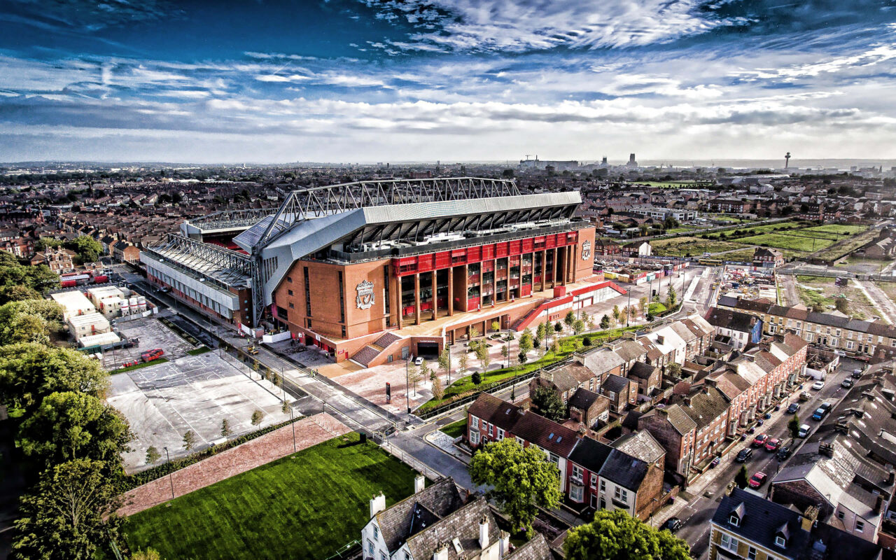 Anfield Stadium Aerial View Liverpool FC Home Wallpaper | Background ...