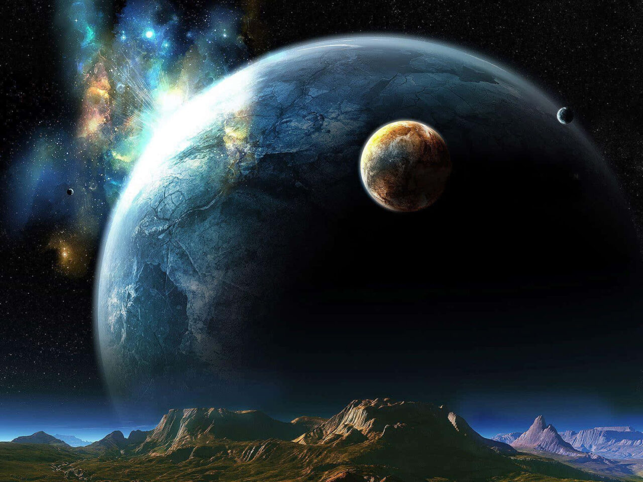 Vibrant Galaxy Overlook with Massive Planet Wallpaper | Background FREE ...