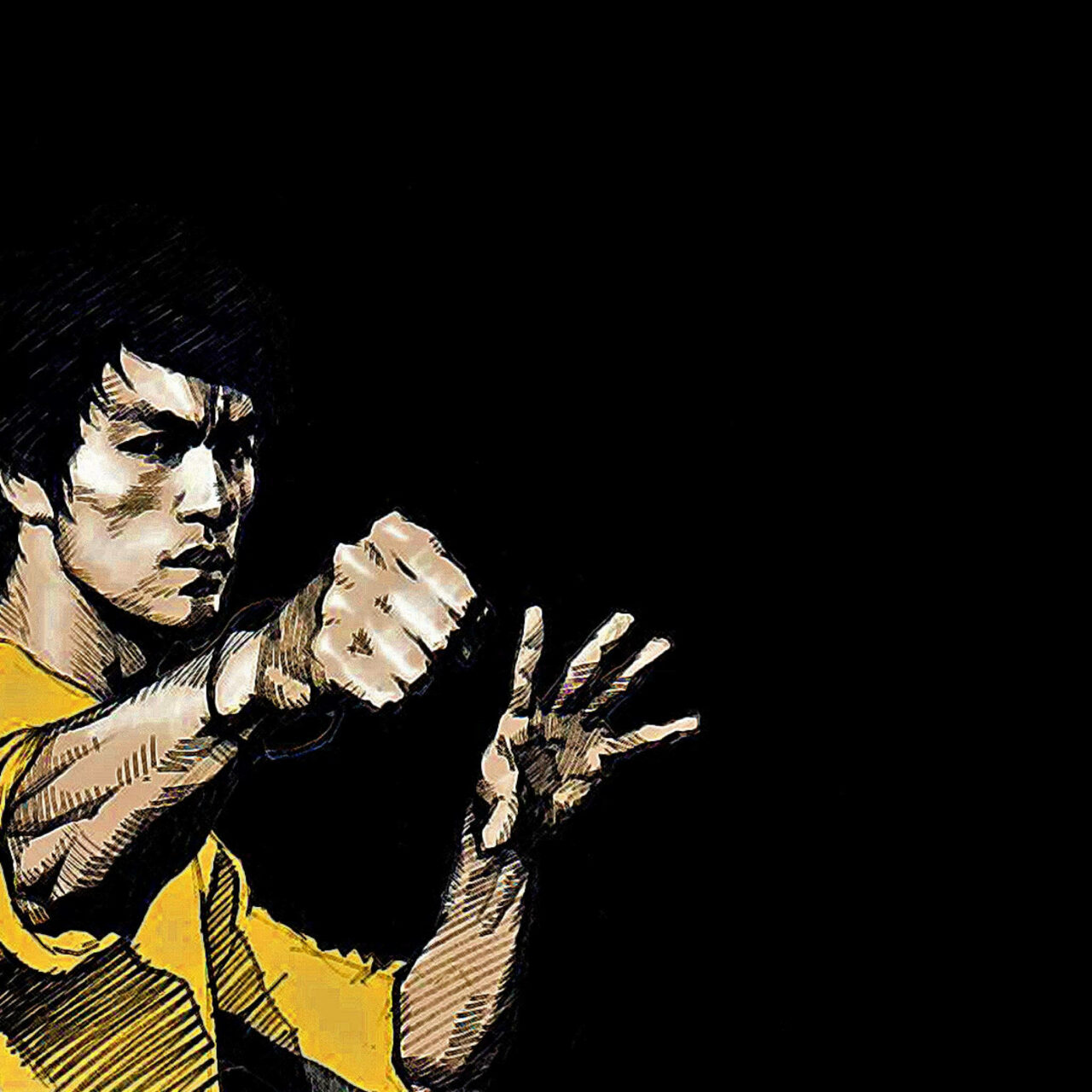 Bruce Lee Striking Pose Hand-Drawn Martial Arts Wallpaper | Background ...