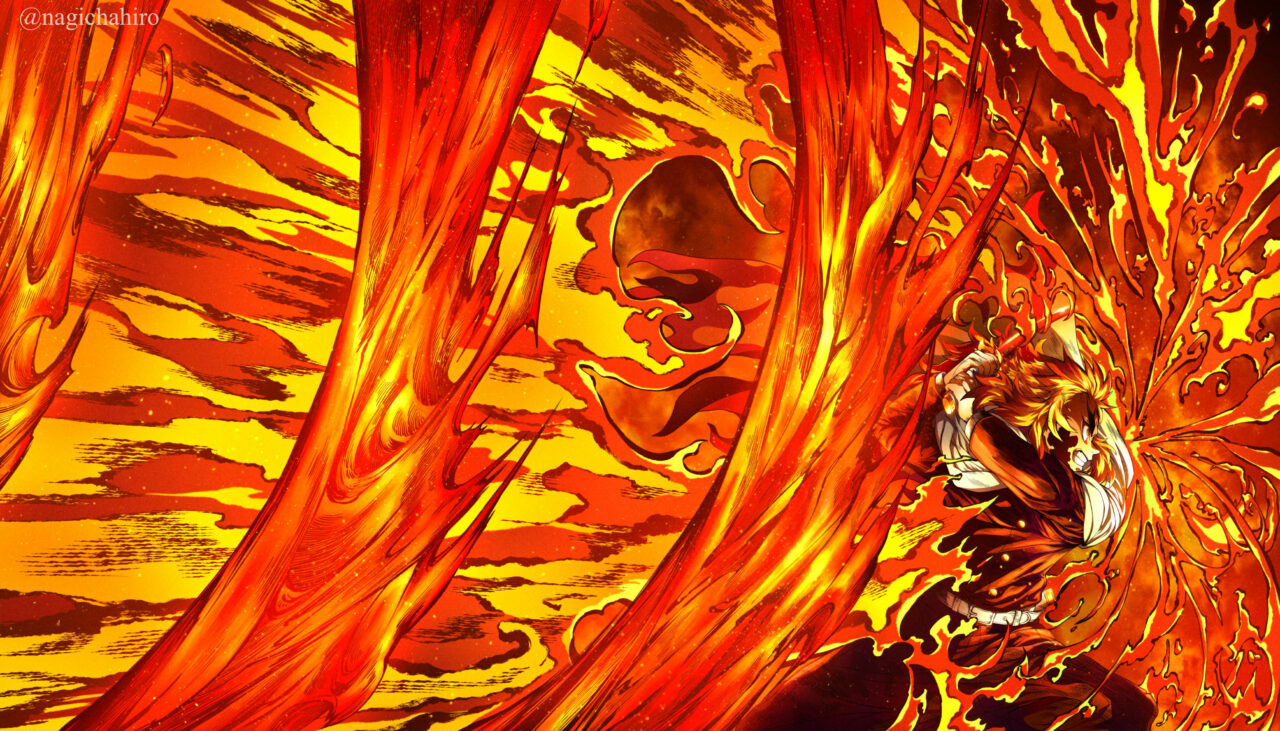Fiery Red Demon Slayer Rengoku Wallpaper | Background FREE Download ...