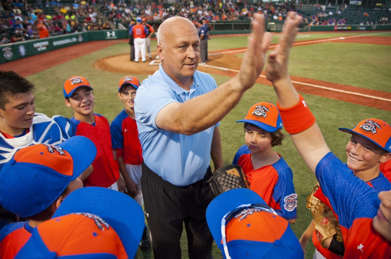 Cal Ripken Jr Inspires Kids on Field Baseball Wallpaper | Background ...