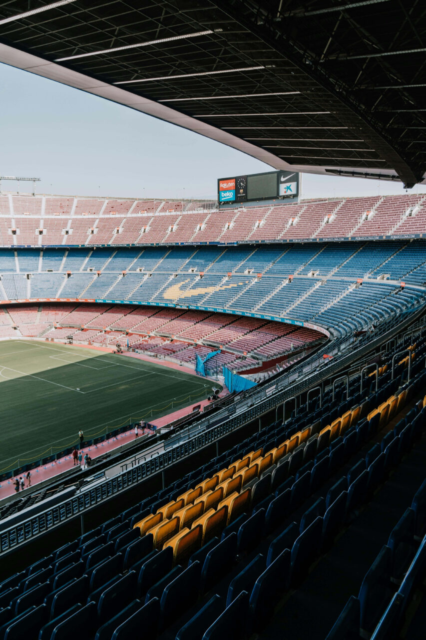 Camp Nou Stadium Interior Blue Maroon Grandeur Wallpaper | Background ...
