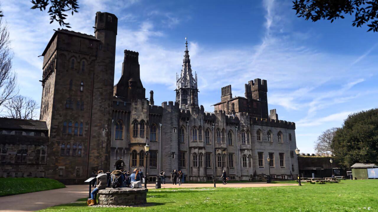 Cardiff Castle Gothic Architecture with Blue Sky Wallpaper | Background ...