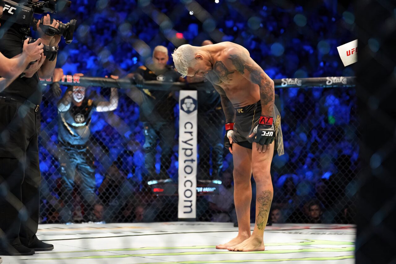 Charles Oliveira UFC Victory Celebration Blue Lights Wallpaper ...