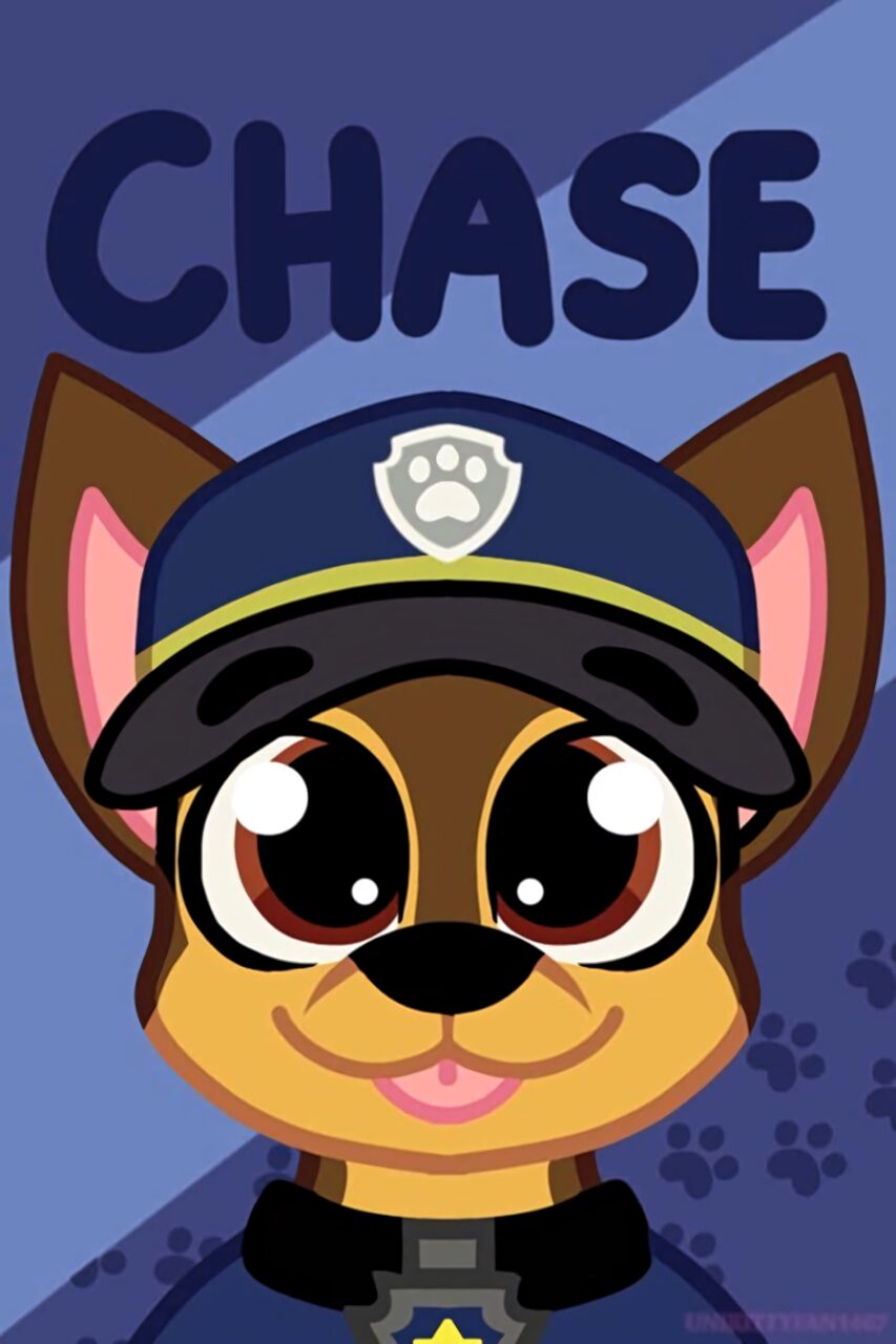 Chase Paw Patrol Cute Police Pup Blue Paw Prints Wallpaper | Background ...