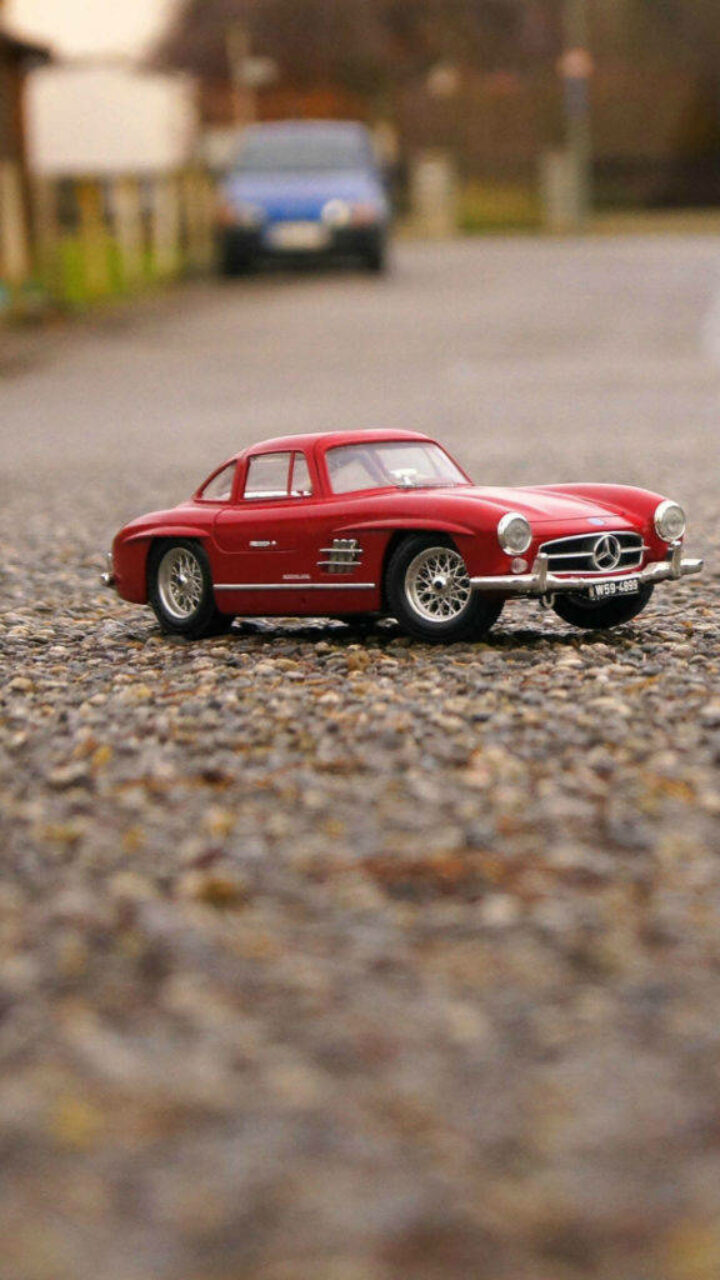 Classic Red Mercedes Model Car on Road Texture Wallpaper | Background ...