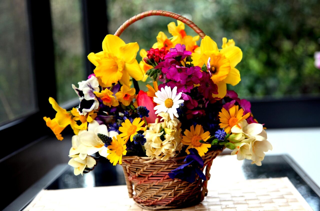 Colorful Flower Basket Spring Wallpaper | Background FREE Download ...