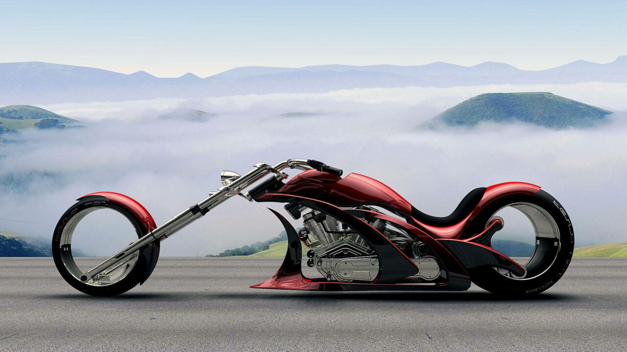 Futuristic Red Chopper Motorcycle Wallpaper | Background FREE Download ...