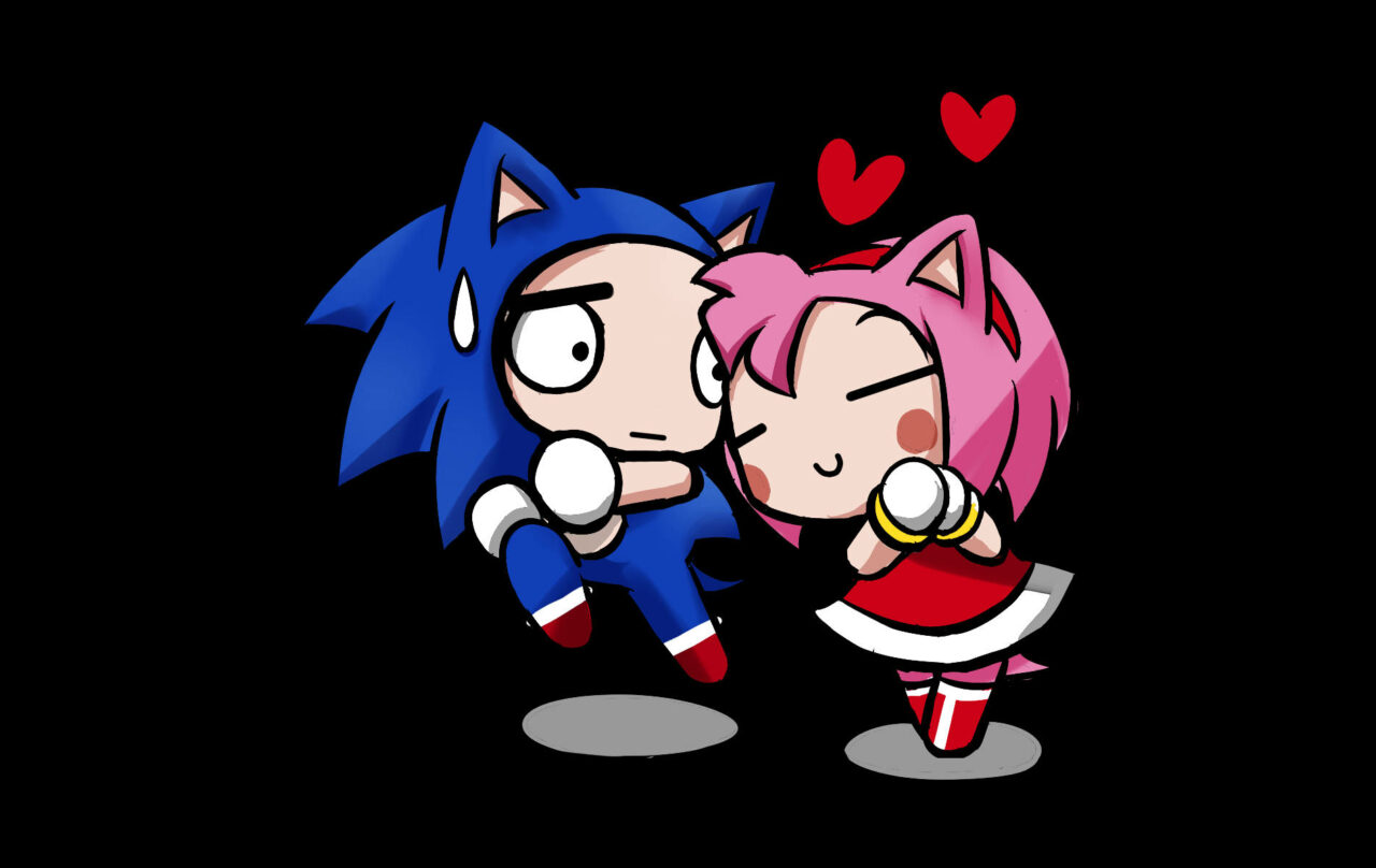 Cute Amy Rose and Surprised Sonic Chibi Scene Wallpaper | Background ...
