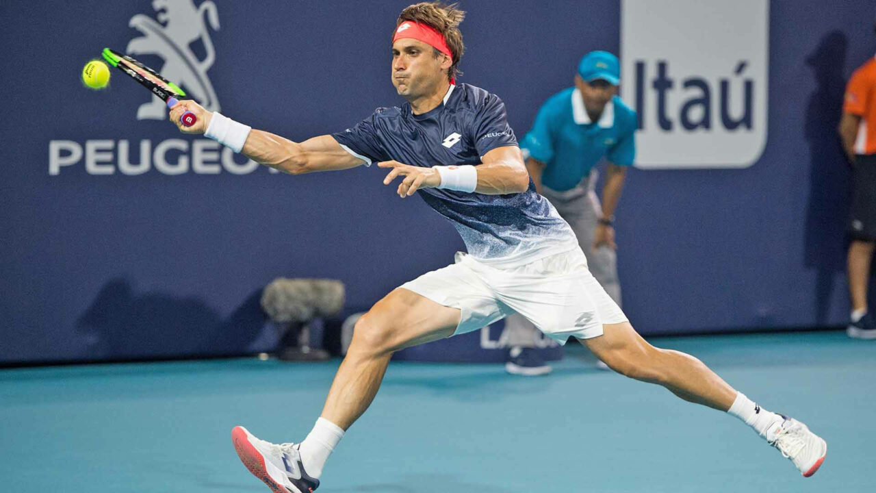David Ferrer Forehand Action on Blue Tennis Court Wallpaper ...