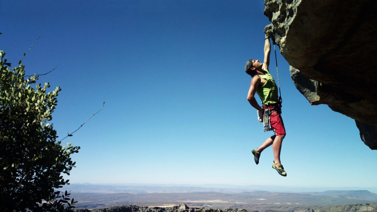 One-Handed Rock Climber Strength Sport Climbing Wallpaper | Background ...