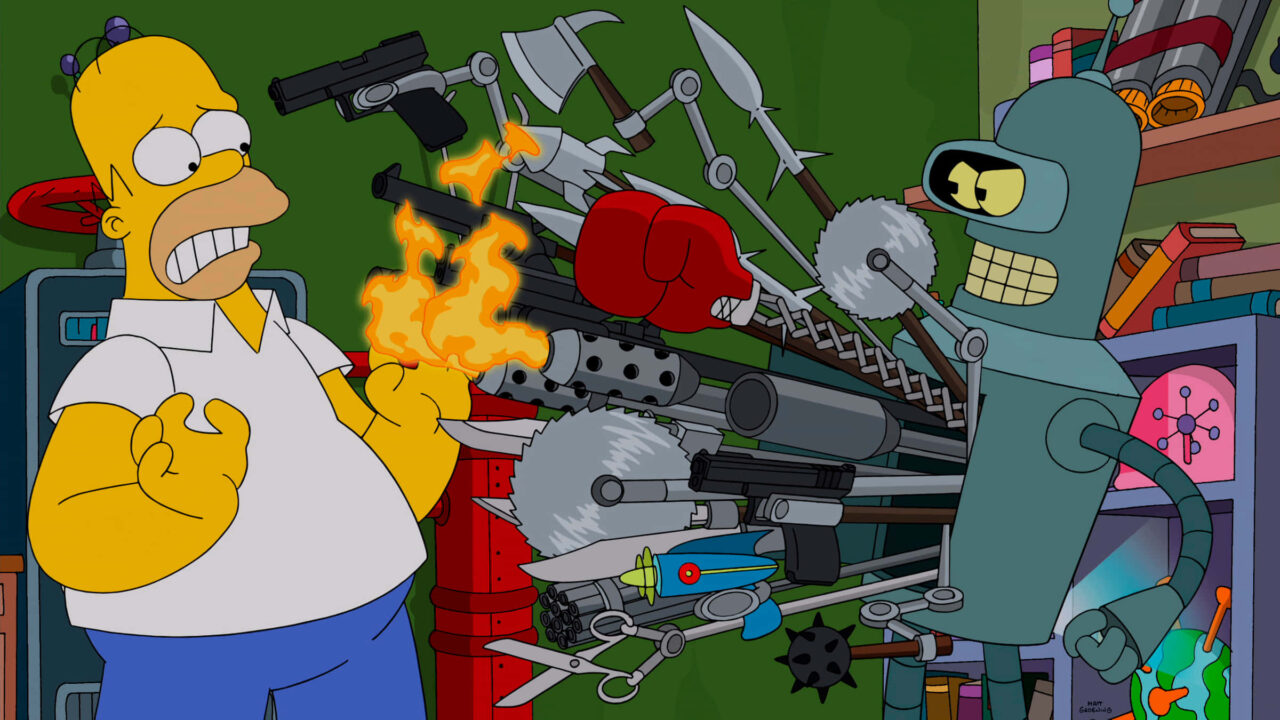 Bender Faces Homer in Intense Futurama Comedy Wallpaper | Background ...