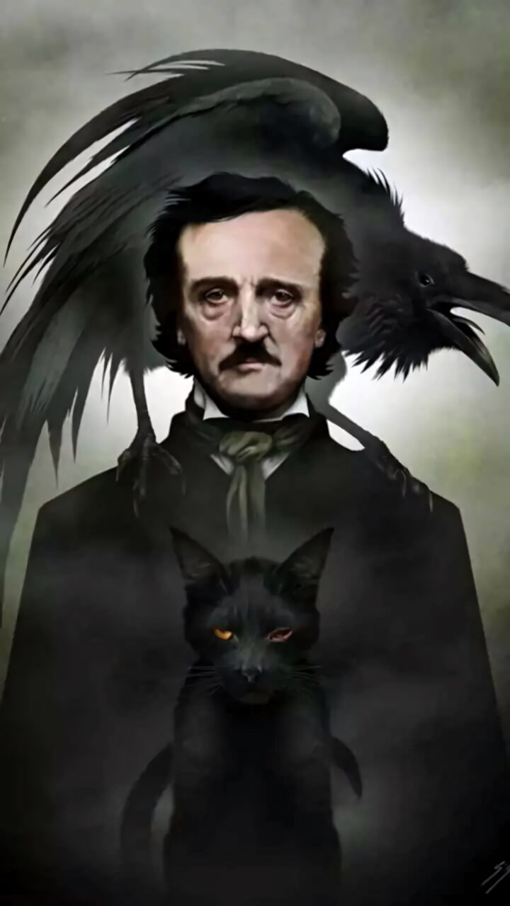 Edgar Allan Poe Gothic Raven and Cat Mystery Wallpaper | Background ...