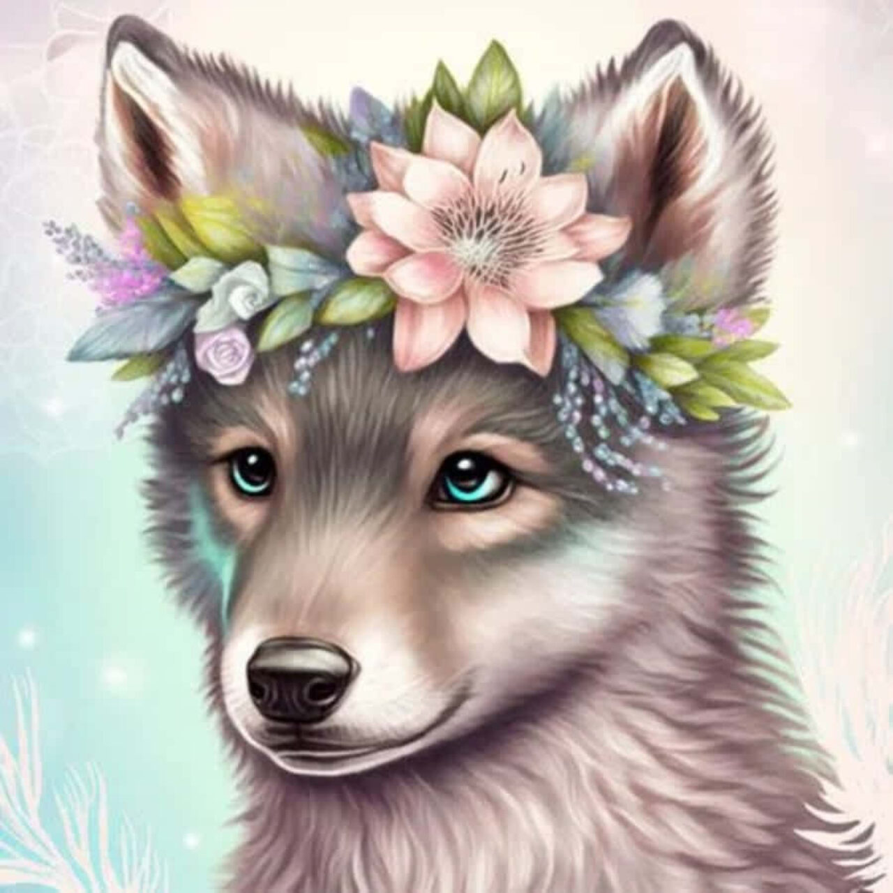 Fluffy Wolf with Floral Crown Wallpaper | Background FREE Download ...