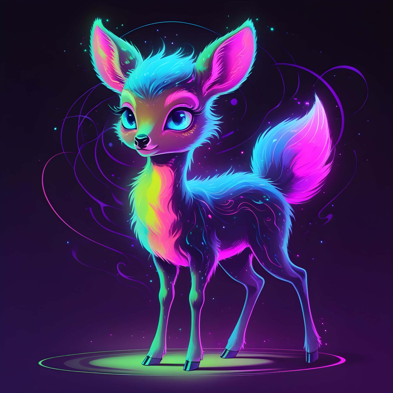 Neon Fluffy Deer Kids Room Magical Dark Wallpaper | Background FREE ...