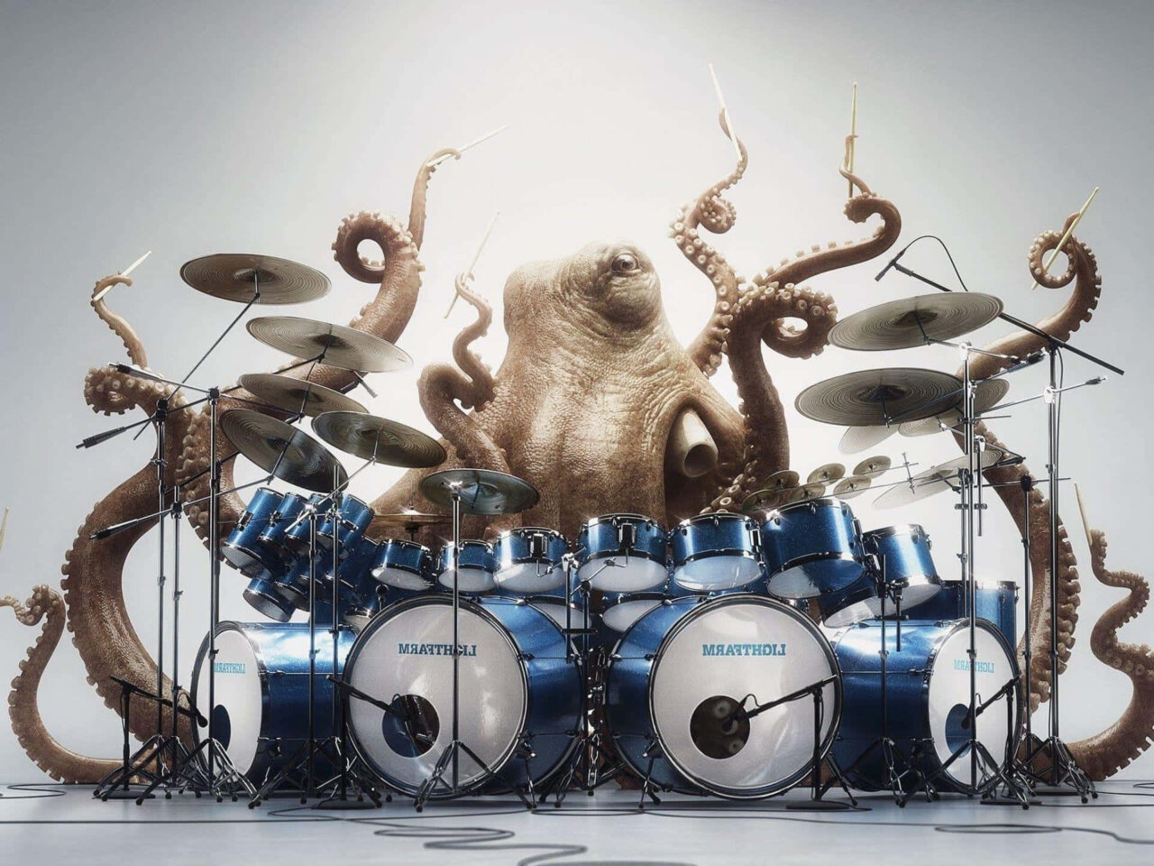 Octopus Playing Blue Drums Creative Surreal Wallpaper | Background FREE ...