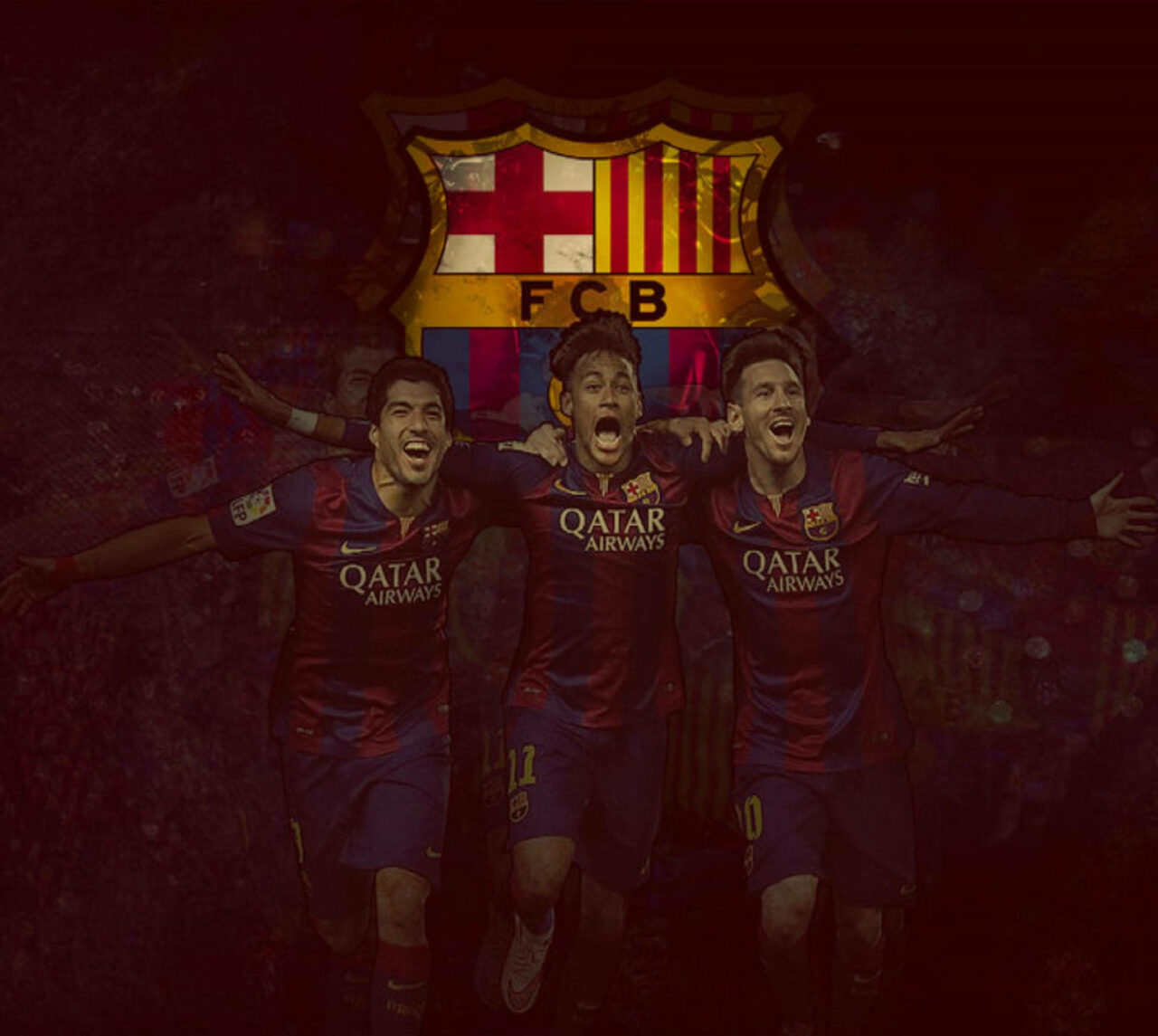 FC Barcelona Star Players Celebrating Club Crest Wallpaper | Background ...