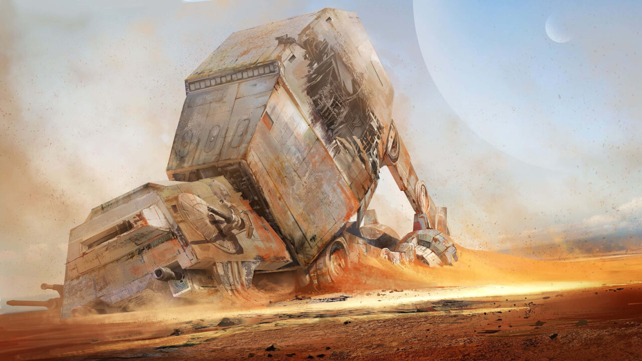Fallen AT-AT in Desert Dust Star Wars Inspired Wallpaper | Background ...