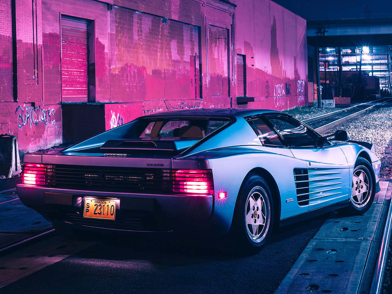 Neon Ferrari Supercar Urban Nightscape Wallpaper | Background FREE ...