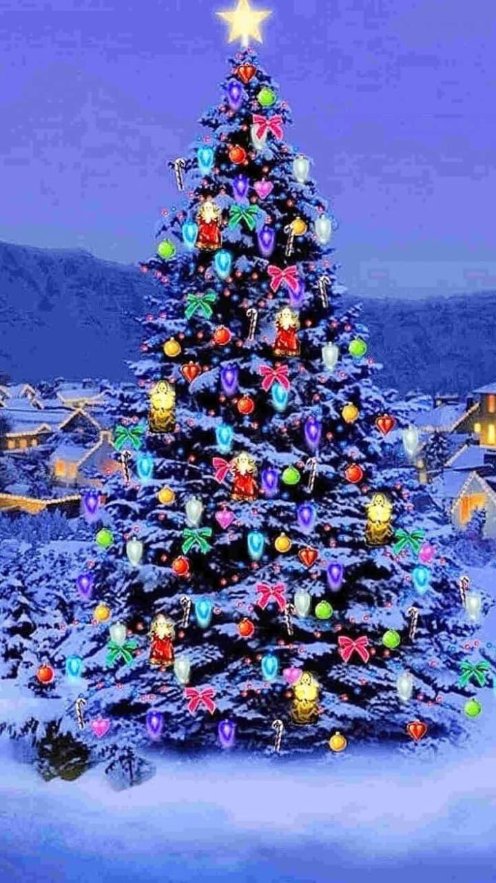 Festive Christmas Tree in Winter Landscape Wallpaper | Background FREE ...