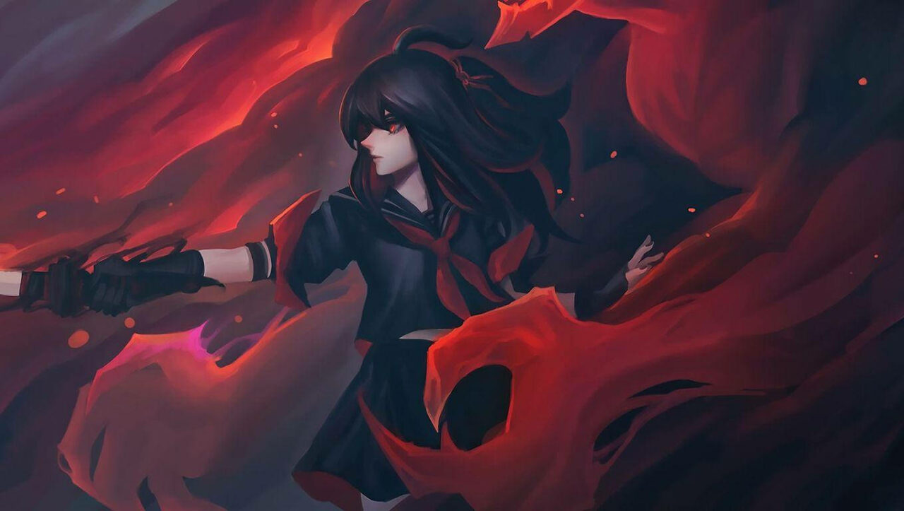 Brave Anime Girl Confronting Flames Wallpaper | Background FREE ...