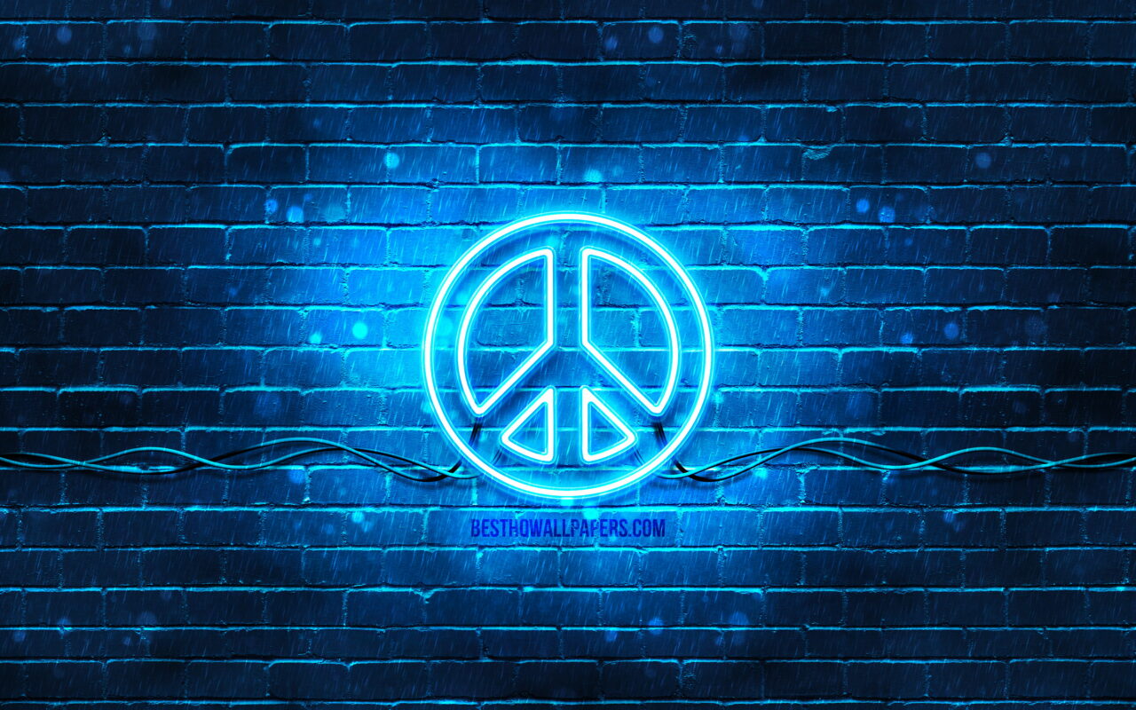 Tranquil Blue Brickwall with Peace Neon Sign Wallpaper | Background ...