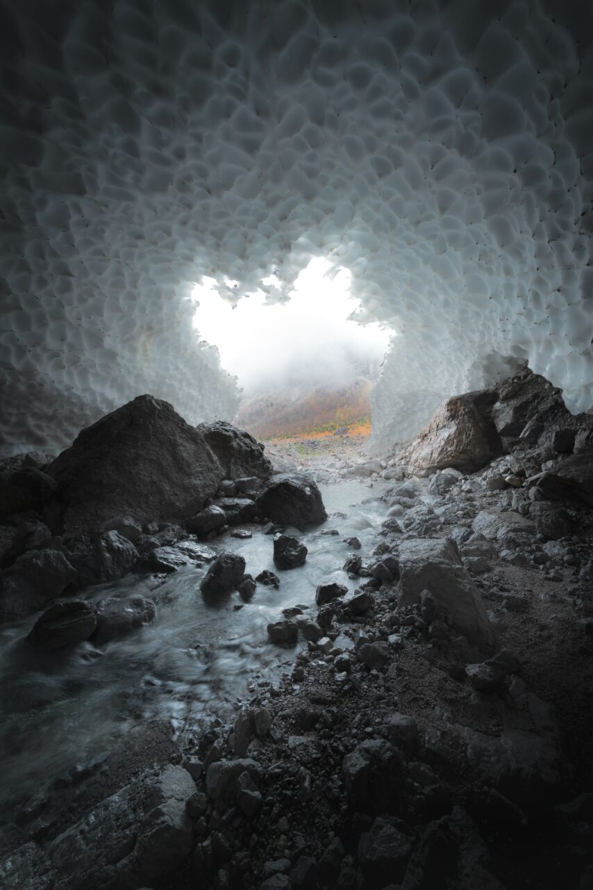 Frozen Ice Cave with Misty Light Stream Wallpaper | Background FREE ...