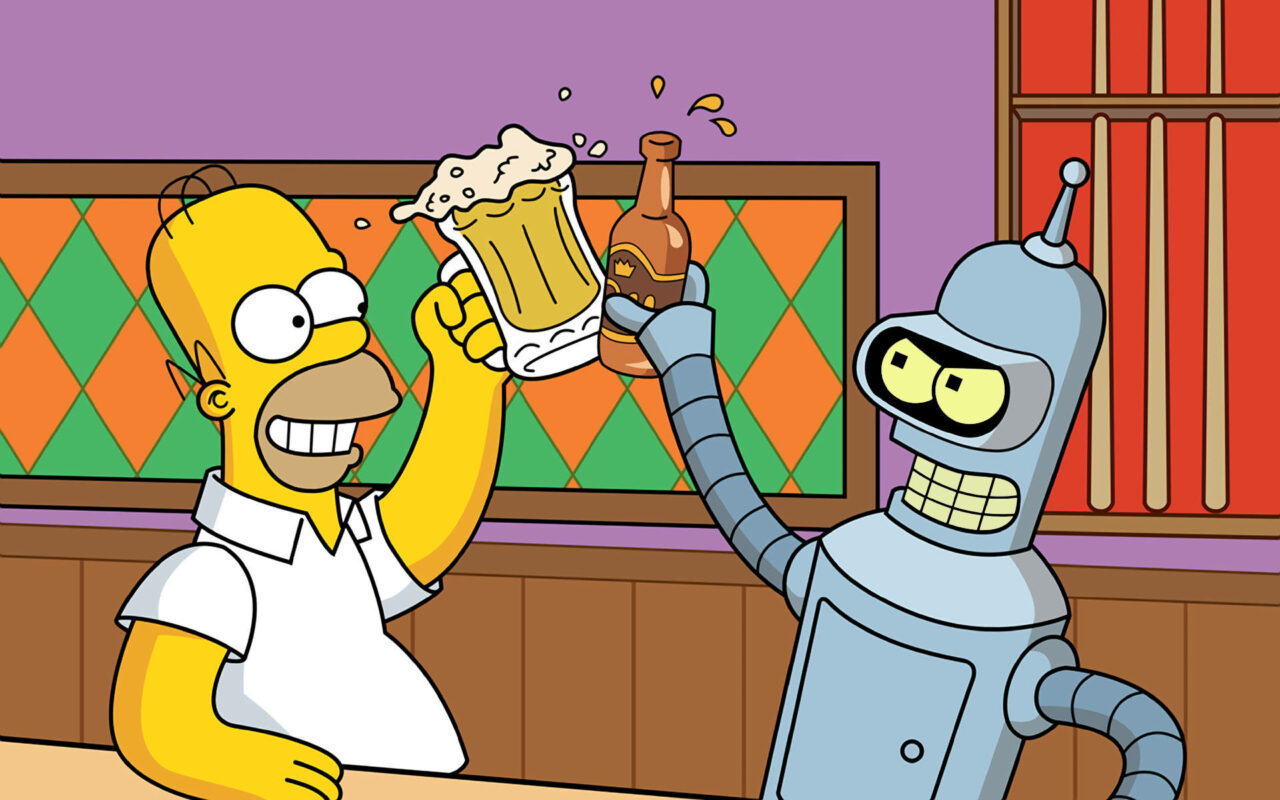 Homer and Bender's Colorful Crossover Adventure Wallpaper | Background ...