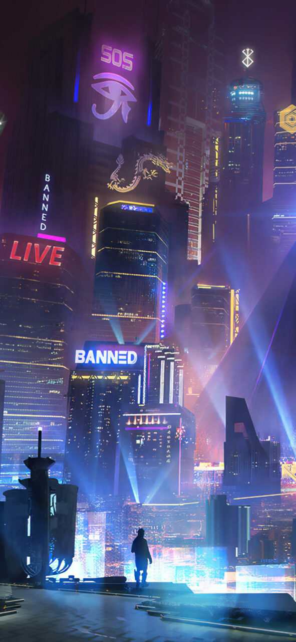 Neon Rooftop View in a Cyberpunk Cityscape Wallpaper | Background FREE ...